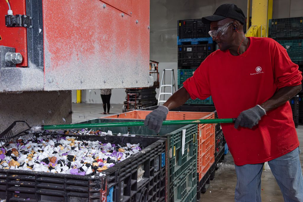 plastic purge shredding | Plastic Recycling, Inc.